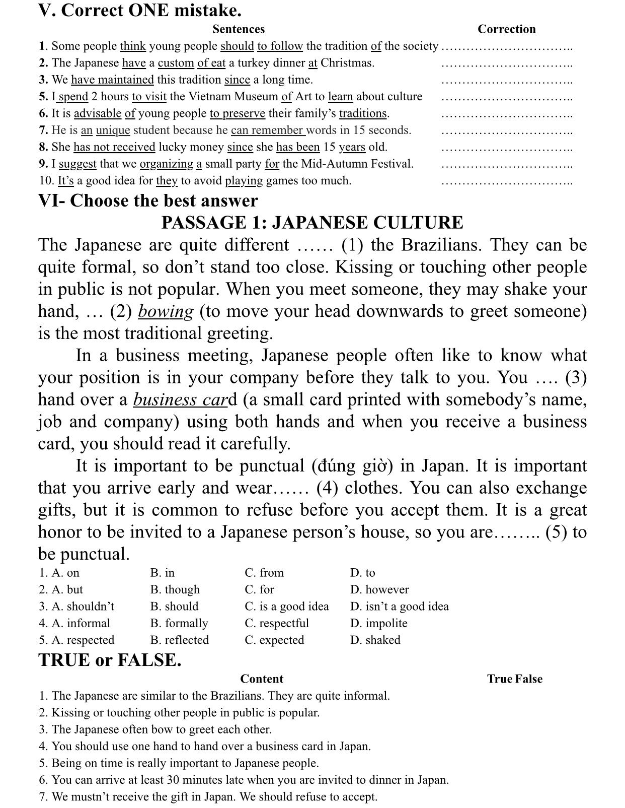 V. Correct ONE mistake. Sentences 1. Some | StudyX