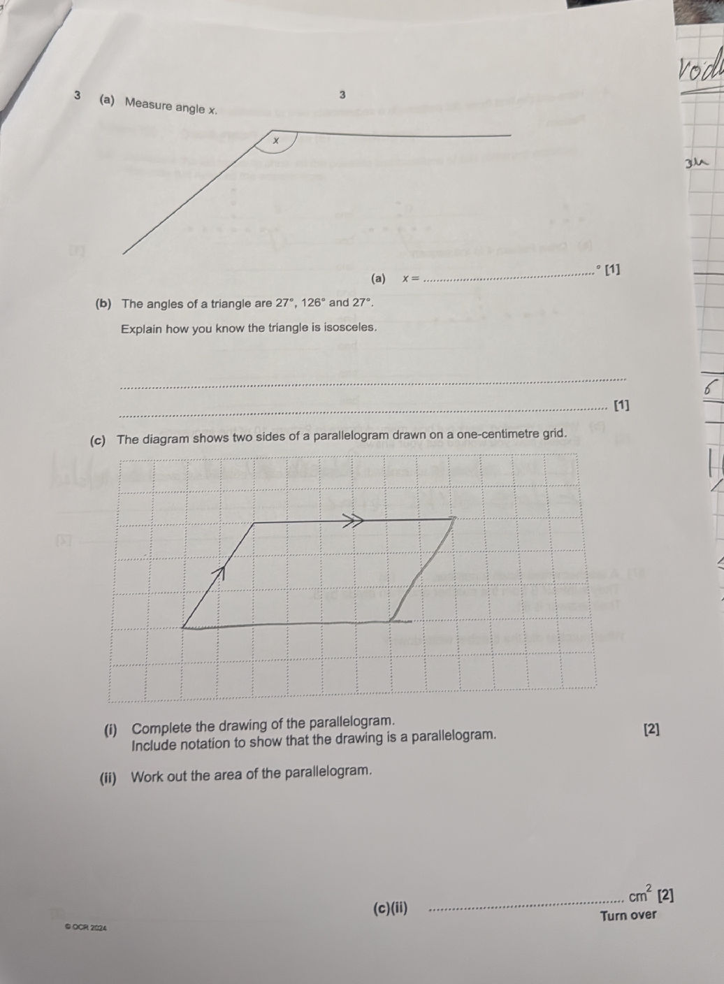 (a) Measure angle x. (b) The angles of a | StudyX