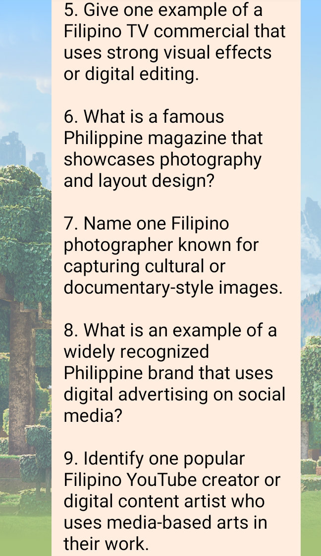5. Give one example of a Filipino TV | StudyX