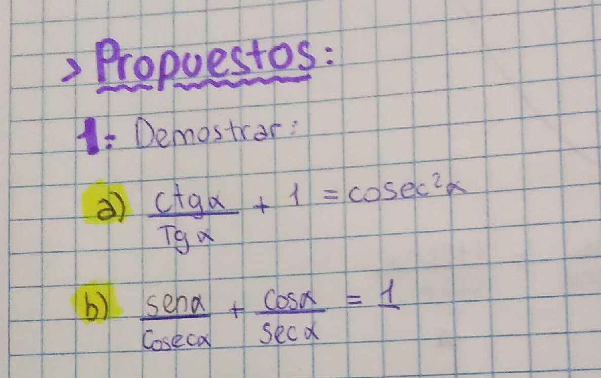 > Propuestos: 1. Demostrar: a) $$ { {ctg} }{ | StudyX