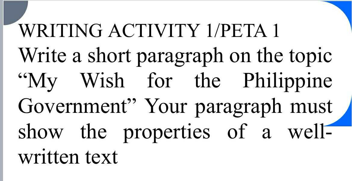 WRITING ACTIVITY 1/PETA 1 Write a short | StudyX