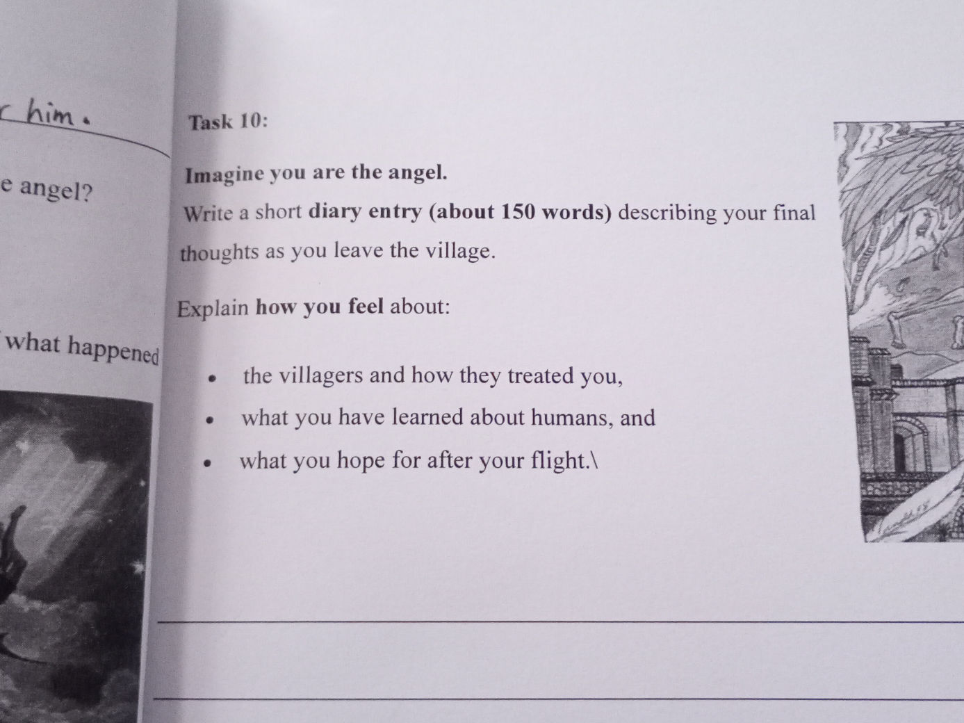 Task 10: Imagine you are the angel. Write | StudyX