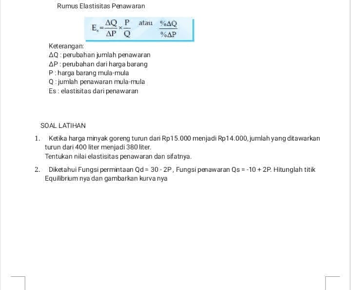 Rumus Elastisitas Penawaran: $$E_s = { Q}{ | StudyX