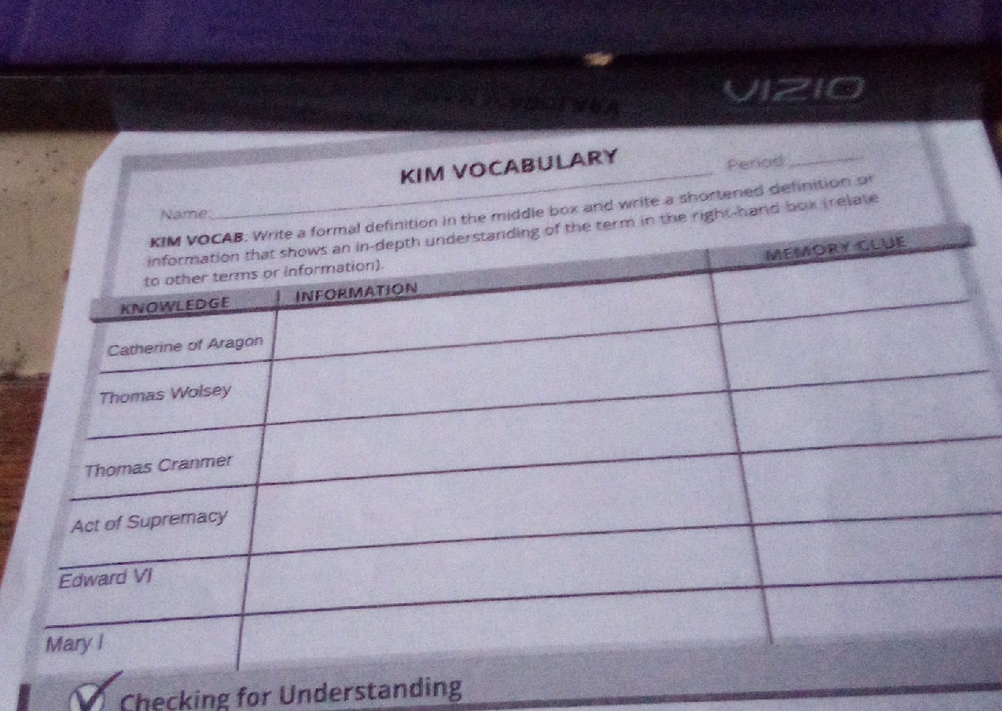 KIM VOCABULARY **Instructions:** KIM VOCAB: | StudyX