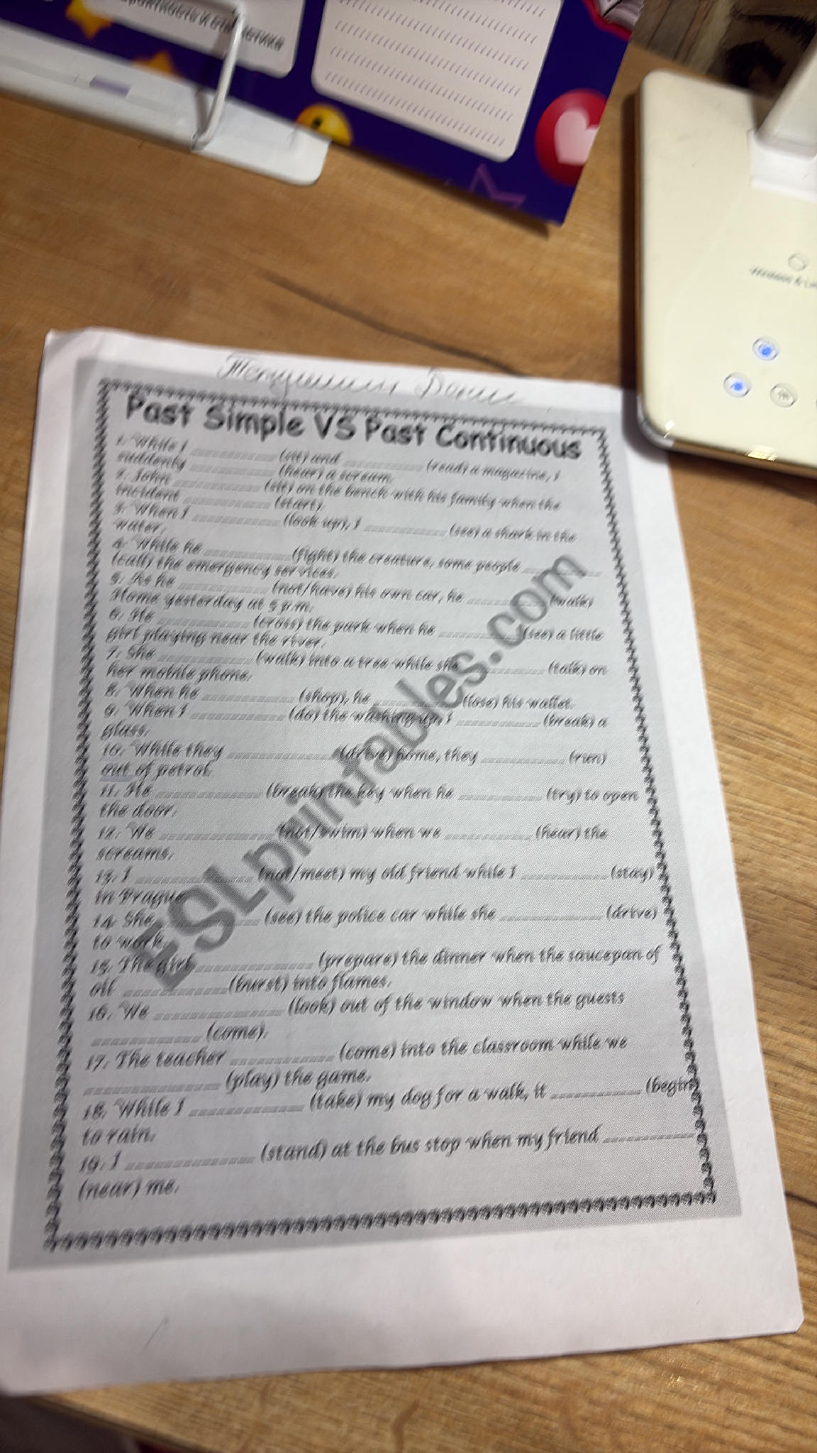 Past Simple VS Past Continuous 1. While I | StudyX