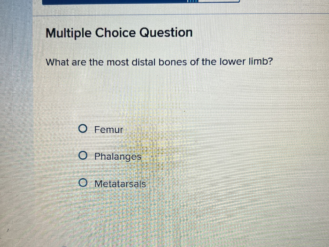 What are the most distal bones of the lower | StudyX