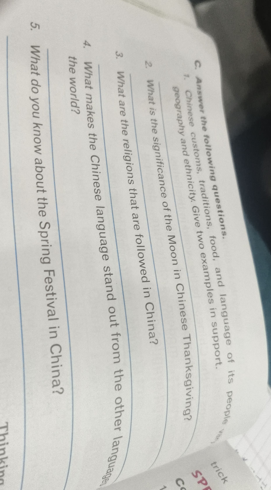 C. Answer the following questions. 1. | StudyX