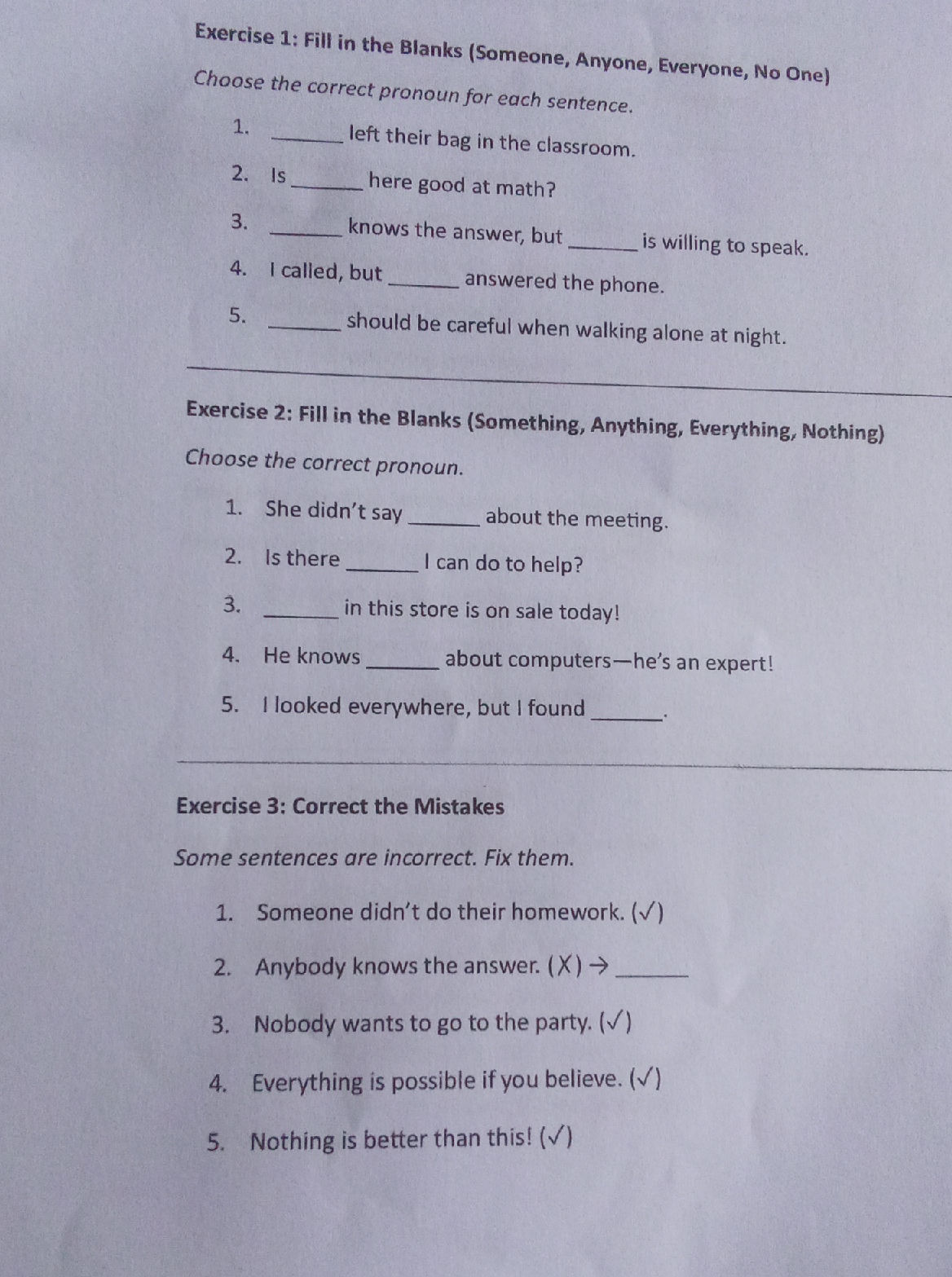 Exercise 1: Fill in the Blanks (Someone, | StudyX