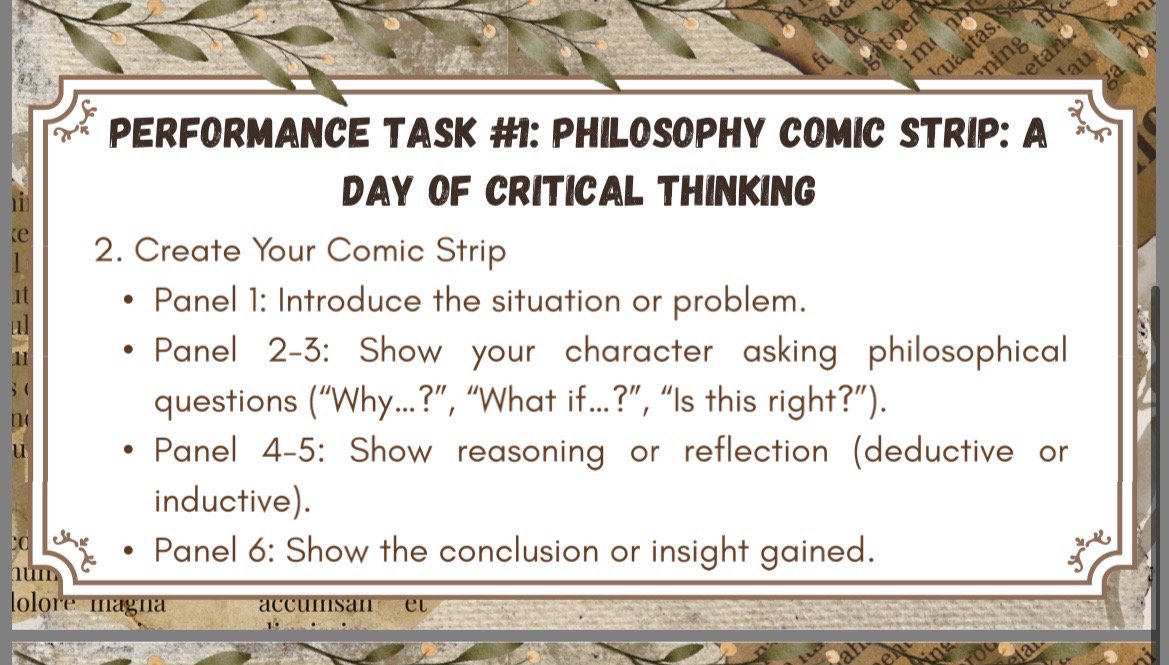 PERFORMANCE TASK #1: PHILOSOPHY COMIC STRIP: | StudyX