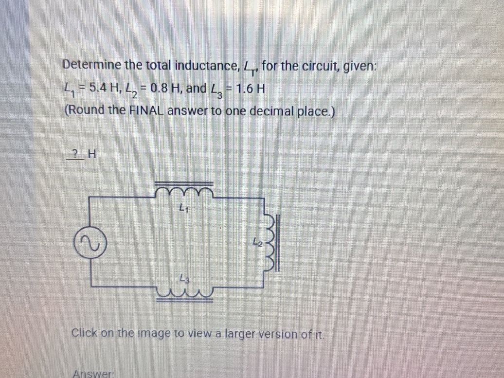 Determine the total inductance, $LT$, for