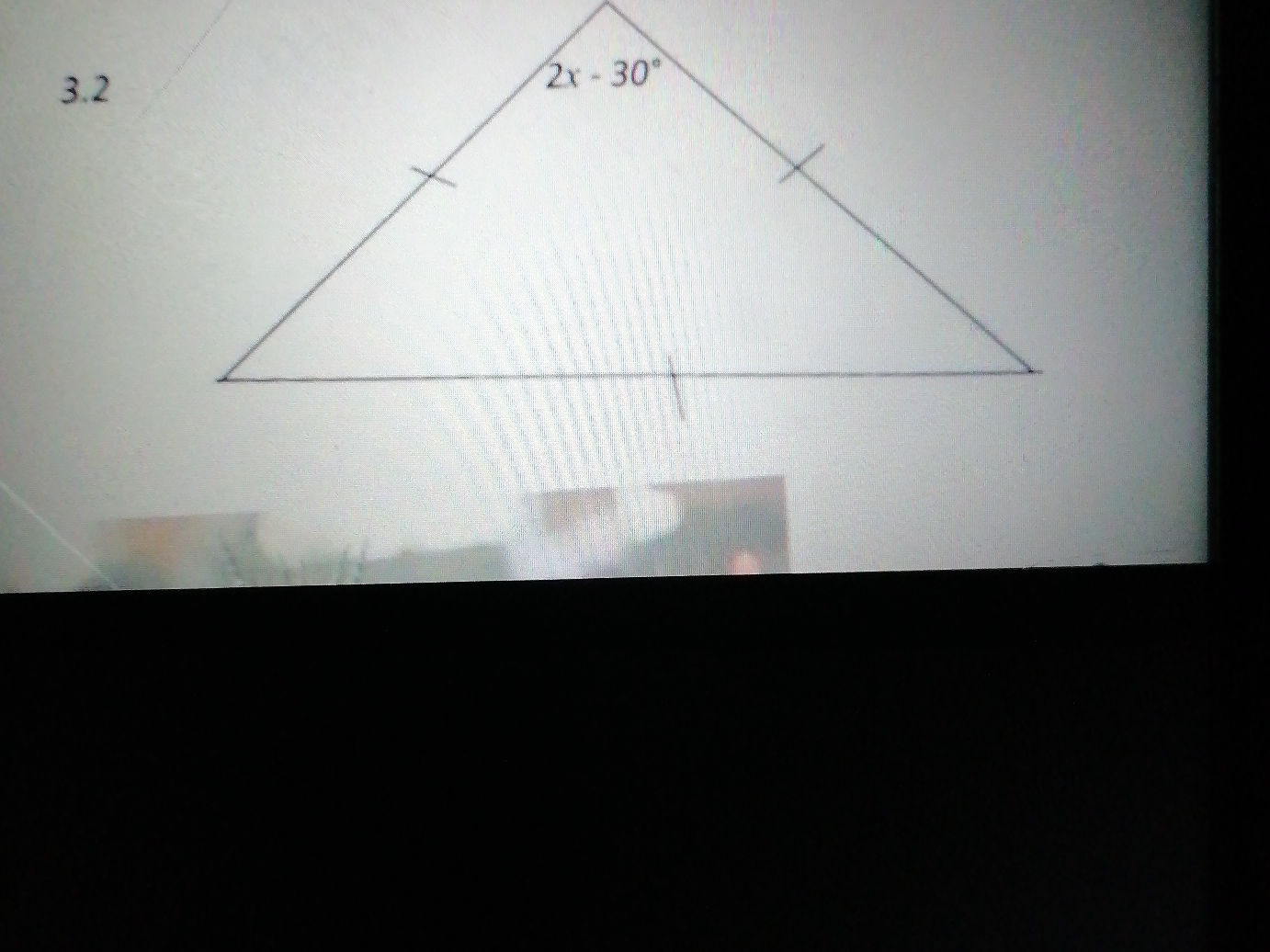 The image shows an isosceles triangle. Two | StudyX