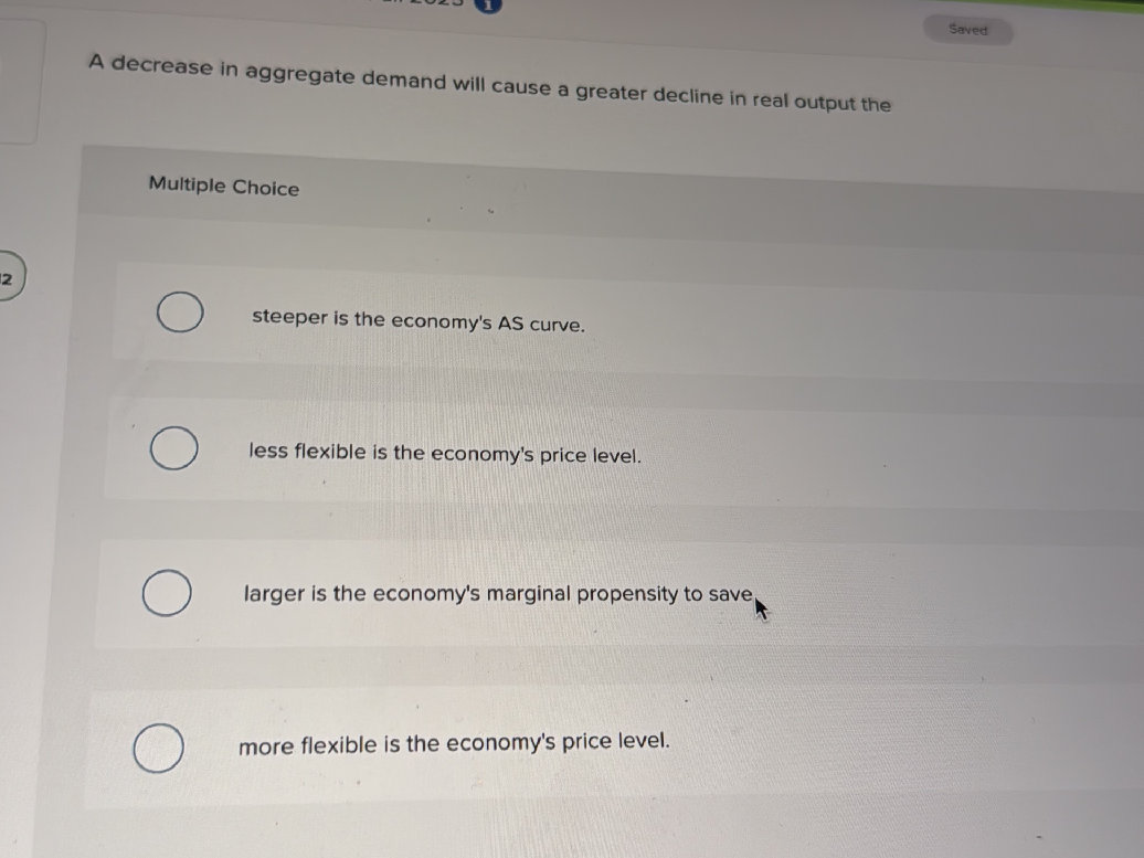 A decrease in aggregate demand will cause a | StudyX
