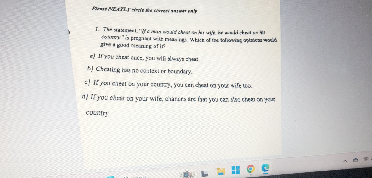 Please NEATLY circle the correct answer only | StudyX