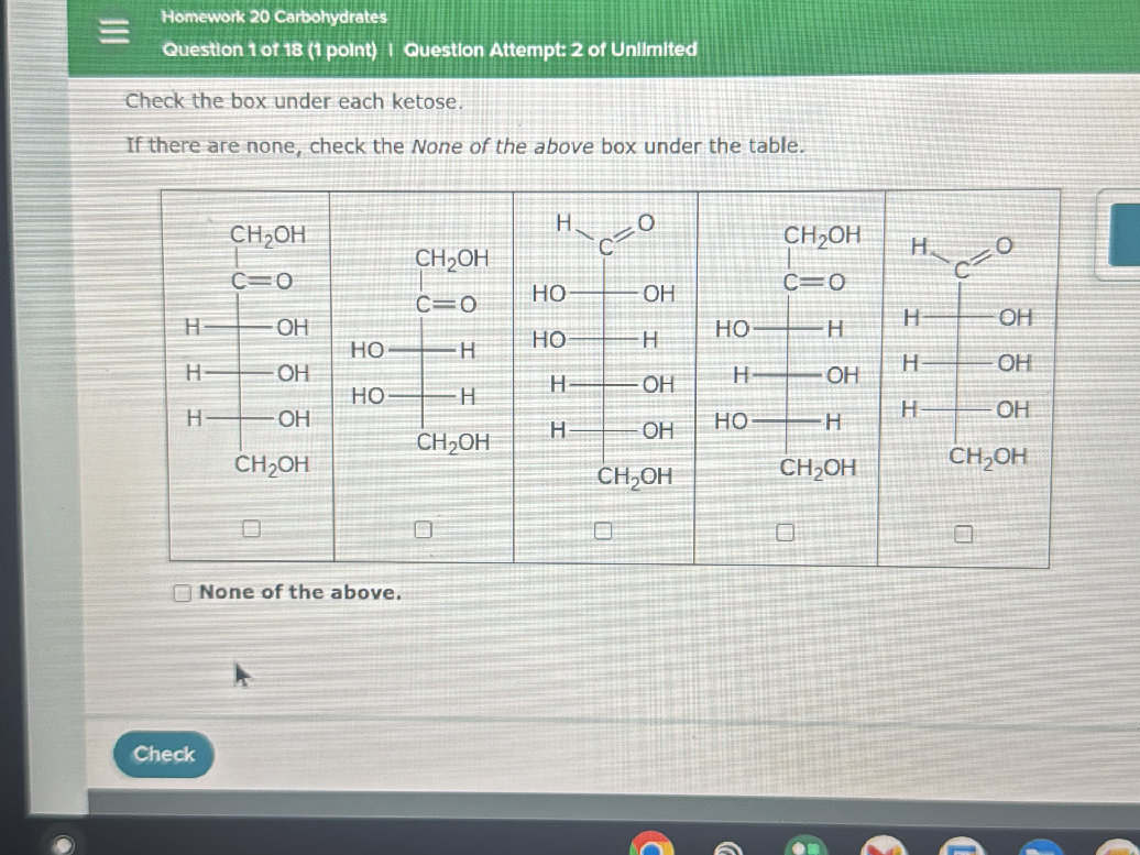 Check the box under each ketose. If there | StudyX