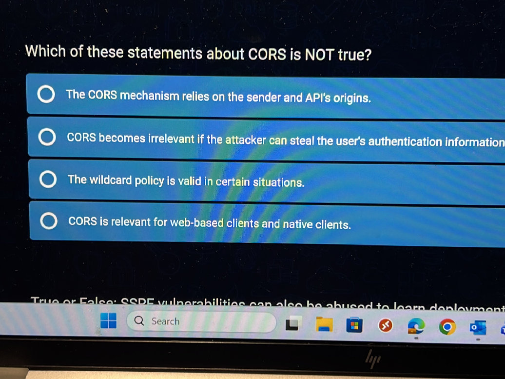 Which of these statements about CORS is NOT | StudyX