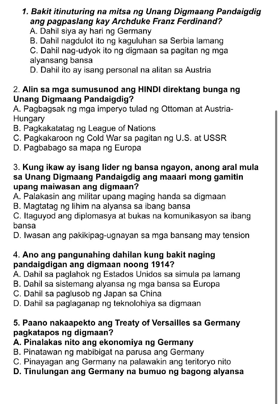 1. Bakit itinuturing na mitsa ng Unang | StudyX
