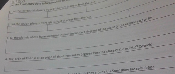 Use the 2 planetary data tables provided 1. | StudyX