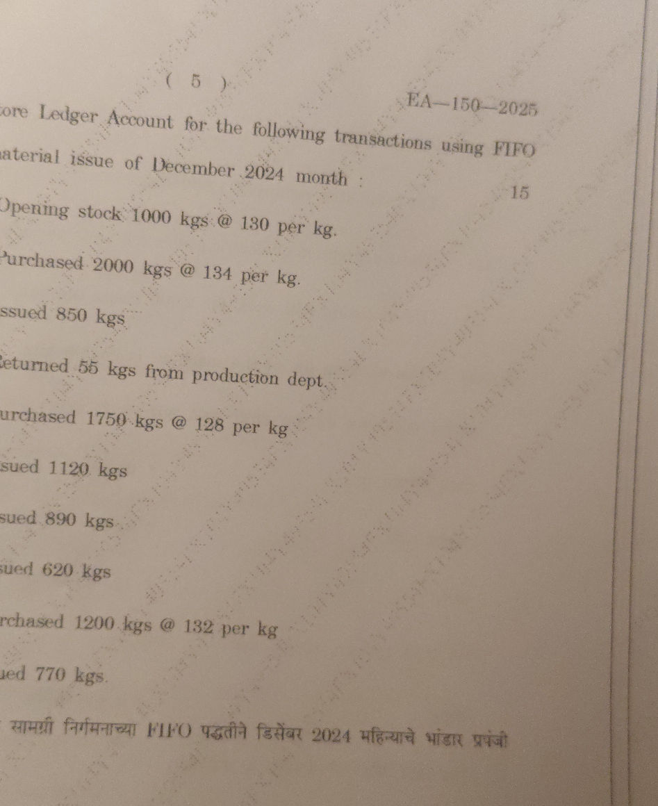 Prepare a Store Ledger Account for the | StudyX