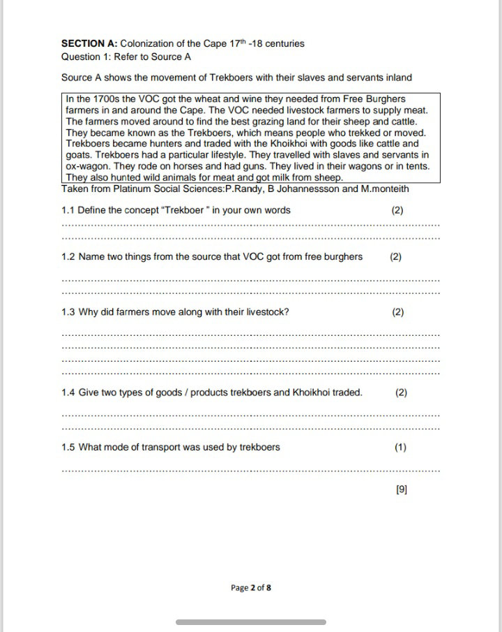 SECTION A: Colonization of the Cape 17th -18 | StudyX