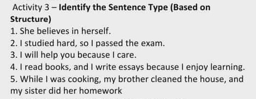 Activity 3 – Identify the Sentence Type | StudyX