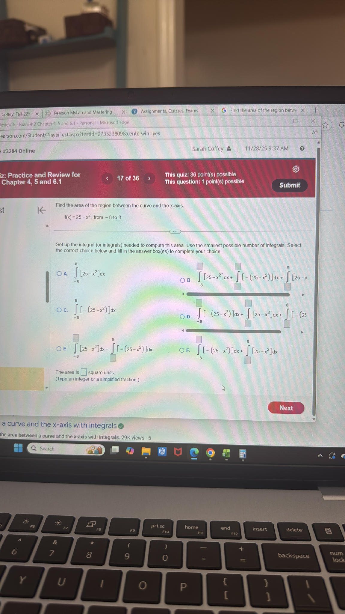 Find the area of the region between the | StudyX