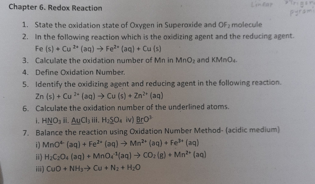 Chapter 6. Redox Reaction 1. State the | StudyX