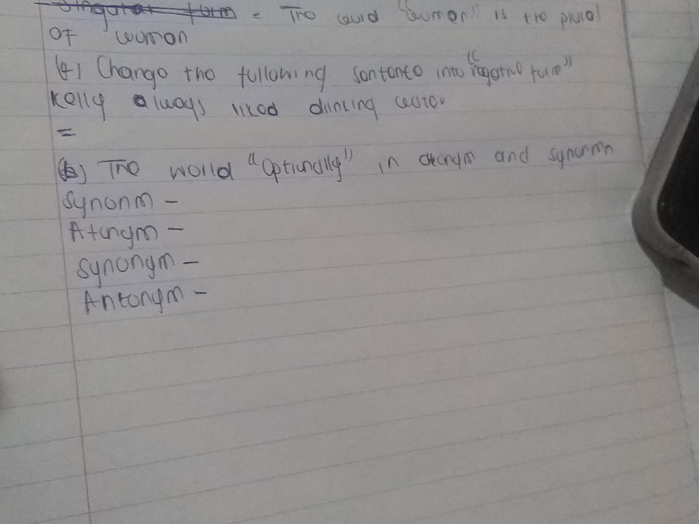 Singular form = The word "woman" is the | StudyX