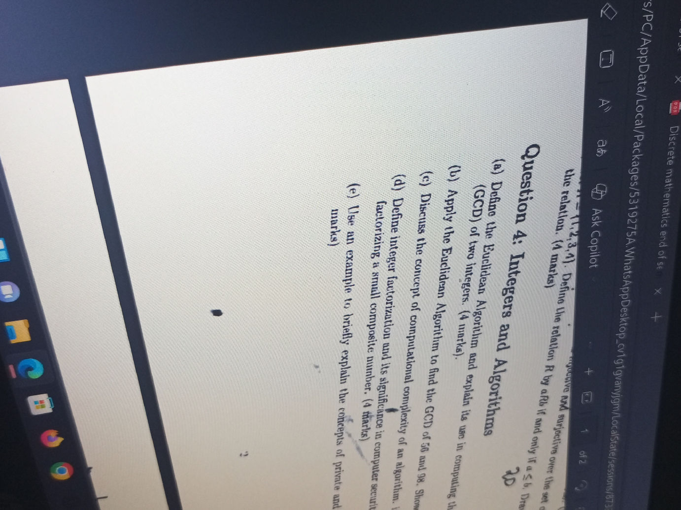 Question 4: Integers and Algorithms (a) | StudyX