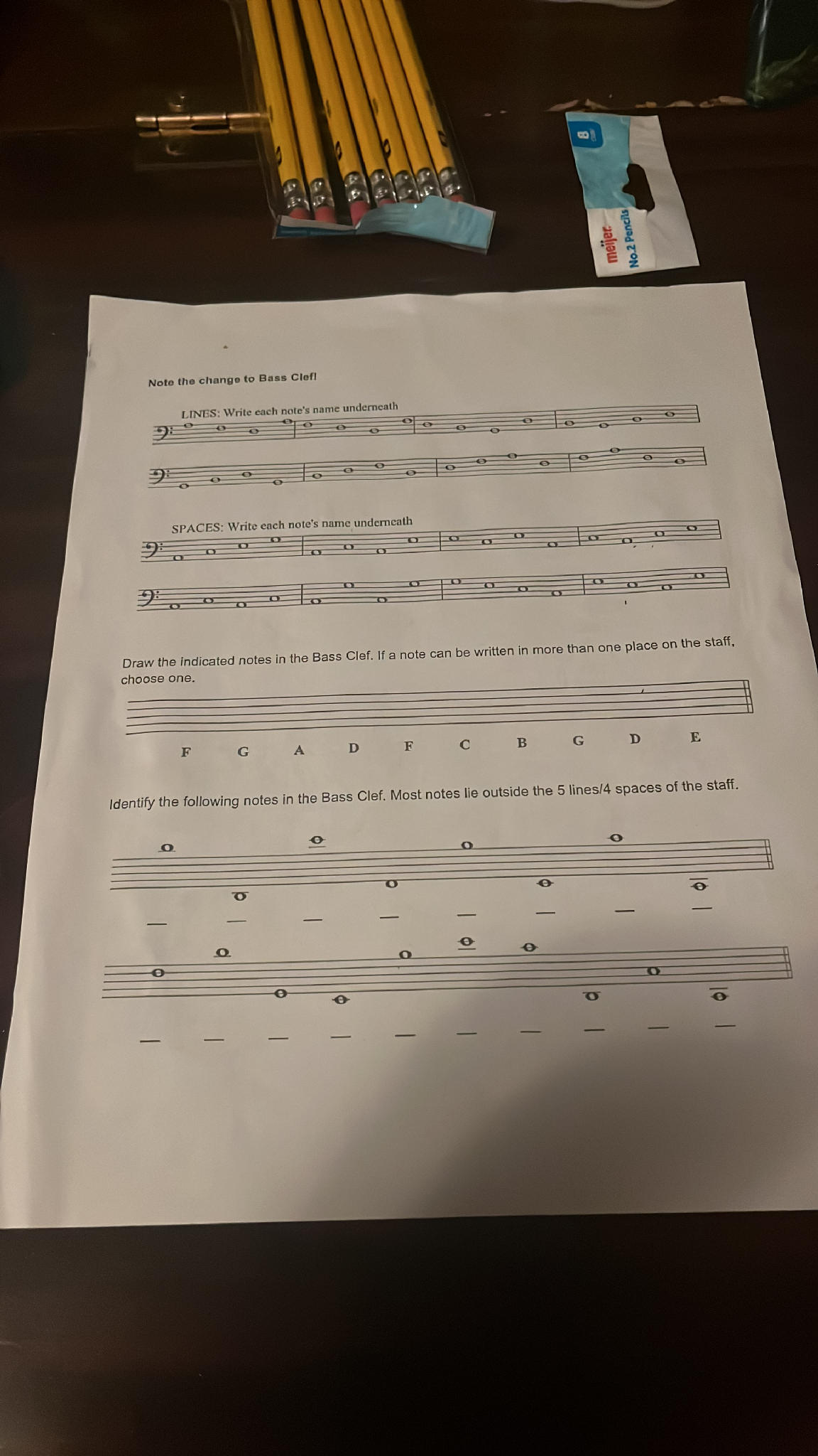 Note the change to Bass Clef! LINES: Write | StudyX