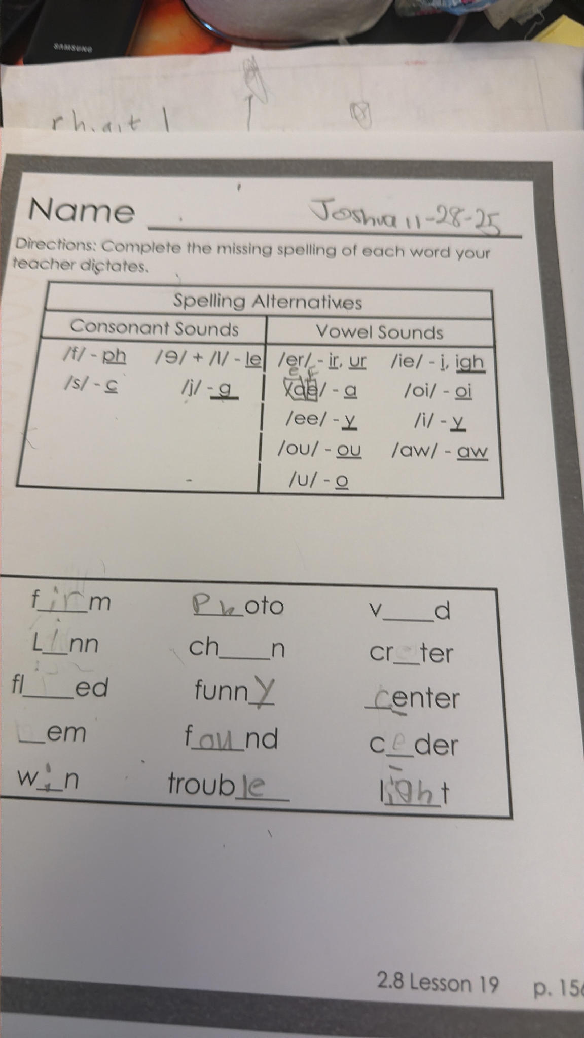 Directions: Complete the missing spelling of | StudyX