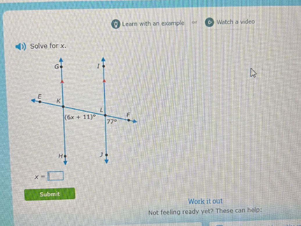 Solve for $x$. Given the diagram where line | StudyX