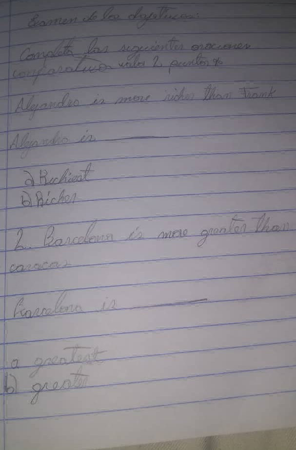 Examen de los Adjetivos: Completa las | StudyX