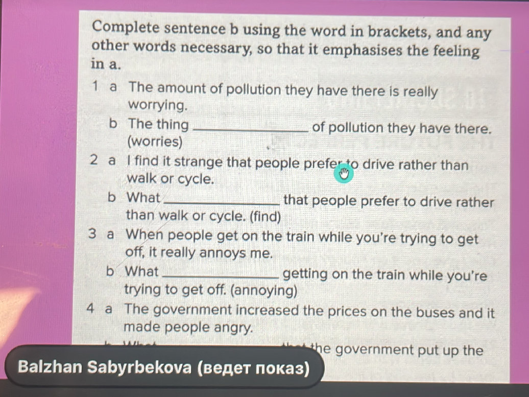 Complete sentence b using the word in | StudyX