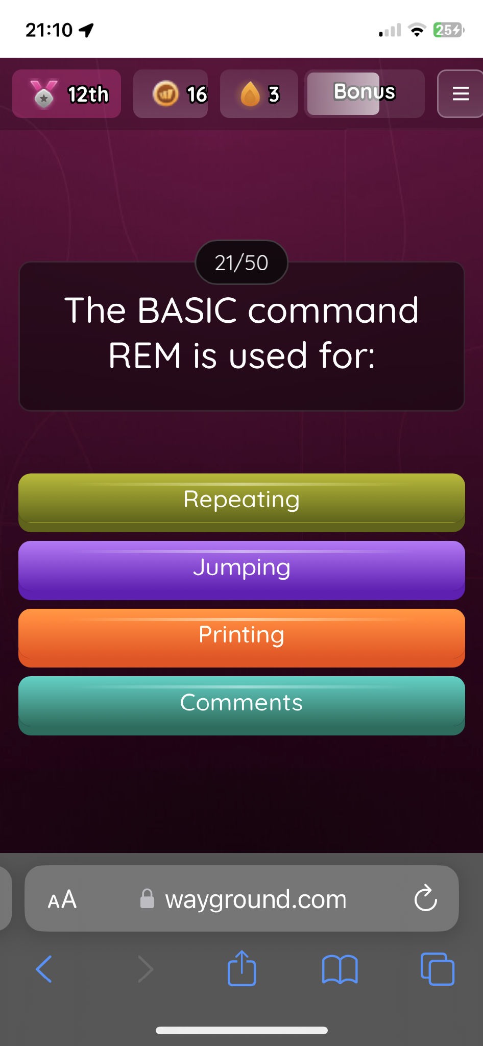 The BASIC command REM is used for: Repeating | StudyX