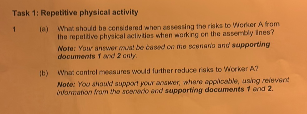 Task 1: Repetitive physical activity 1 (a)