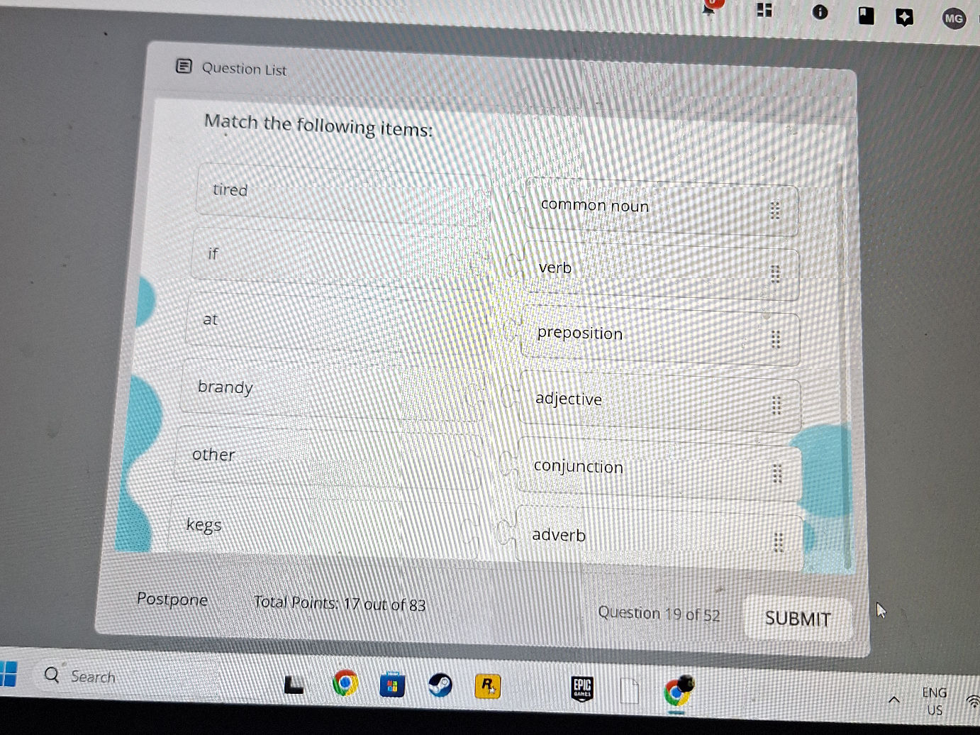 Match the following items: | Word | Part of | StudyX