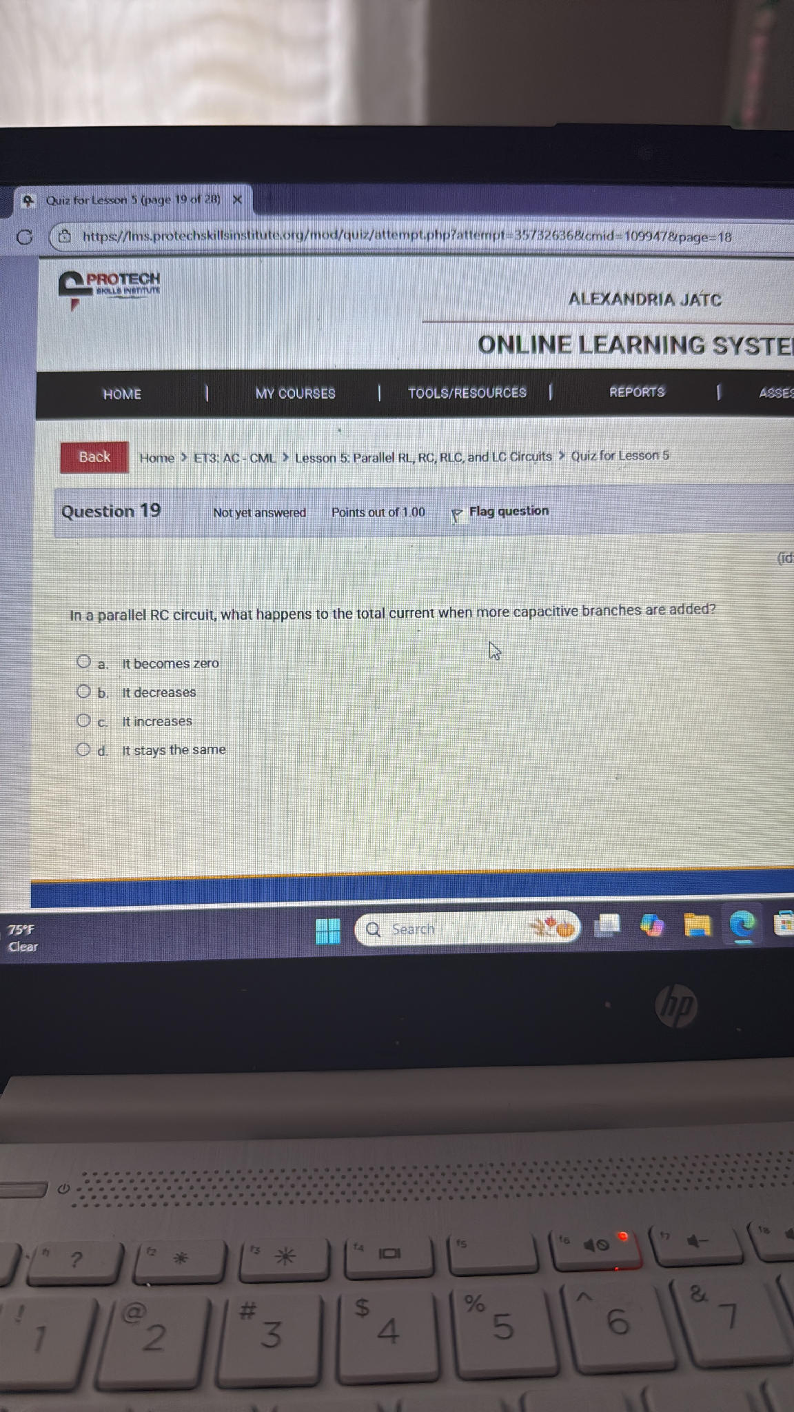 In a parallel RC circuit, what happens to