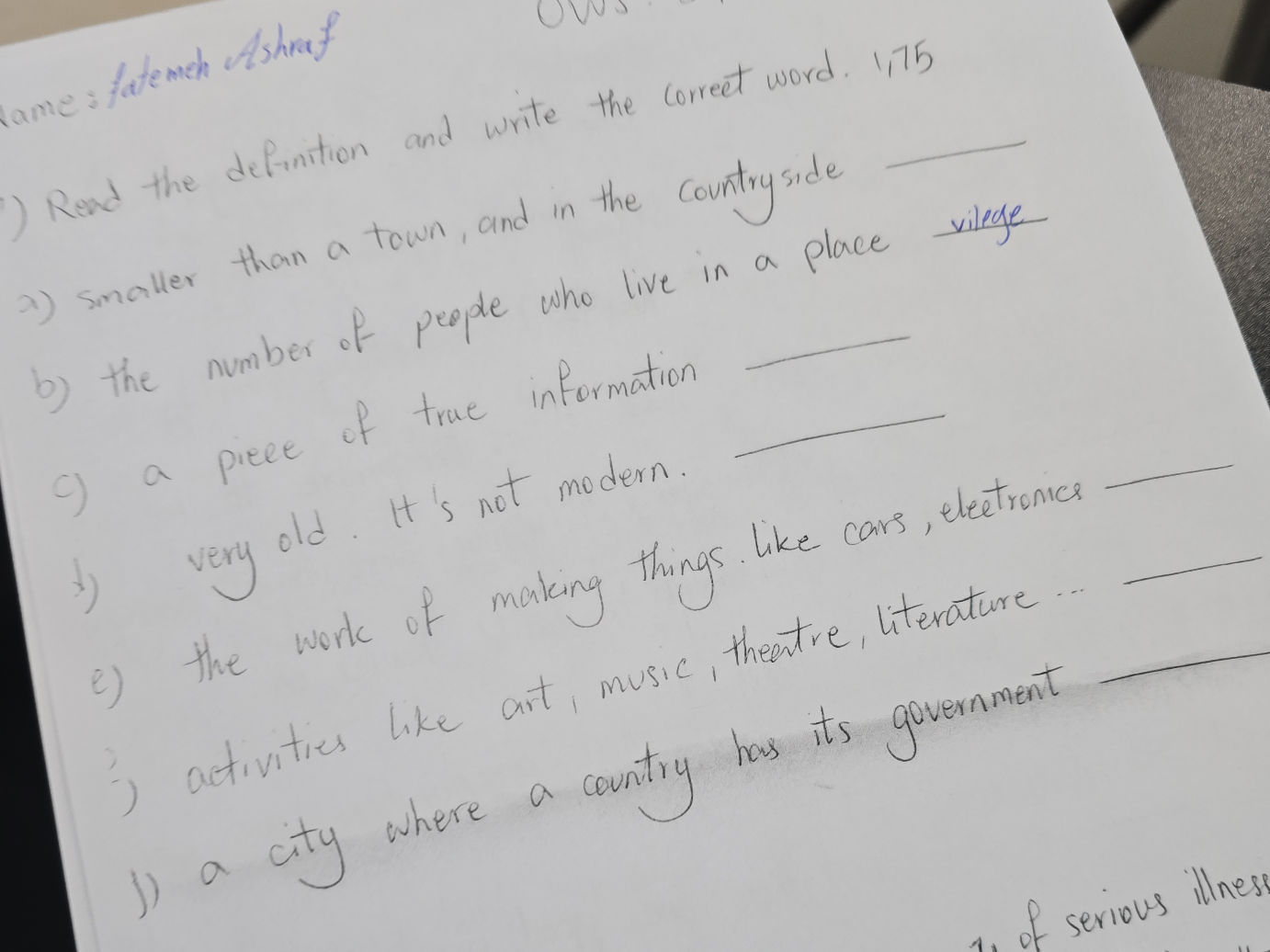 Read the definition and write the correct | StudyX