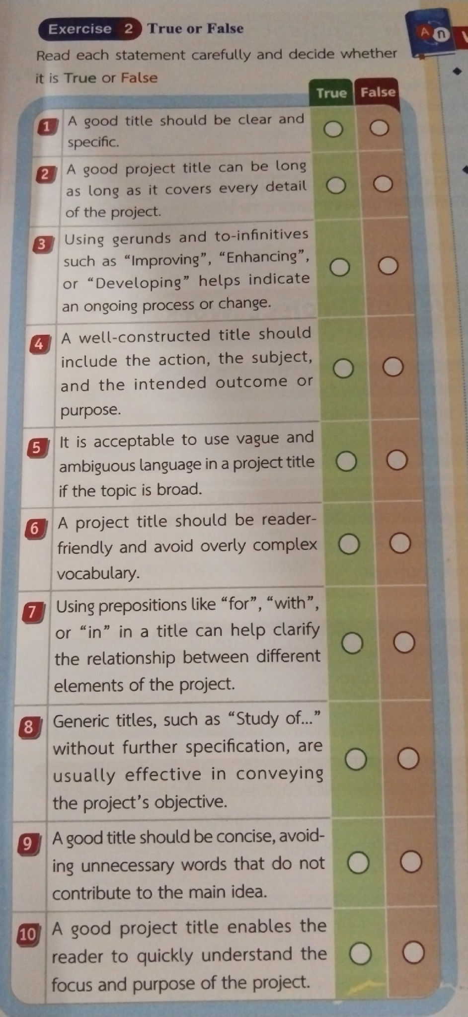 Exercise 2 True or False Read each | StudyX
