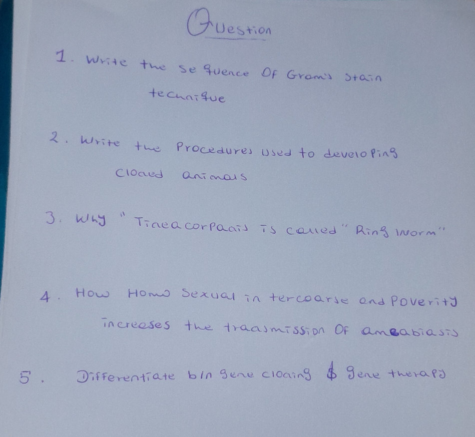 1. Write the sequence Of Gram's stain | StudyX
