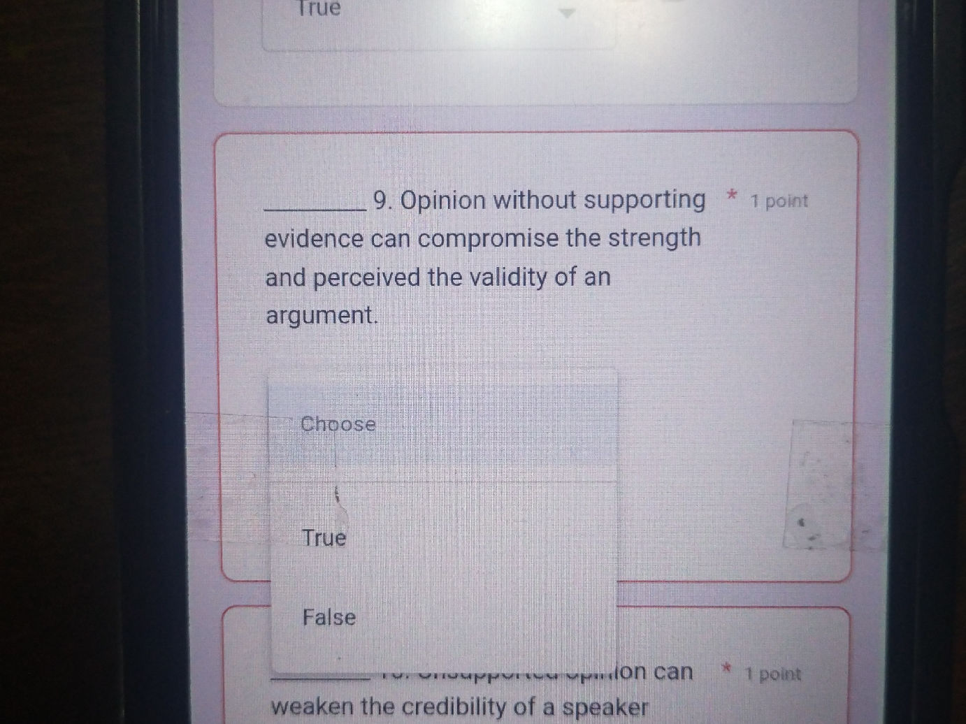9. ______ Opinion without supporting | StudyX