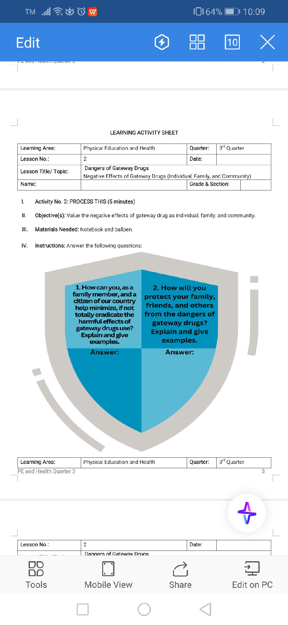 LEARNING ACTIVITY SHEET Learning Area: | StudyX