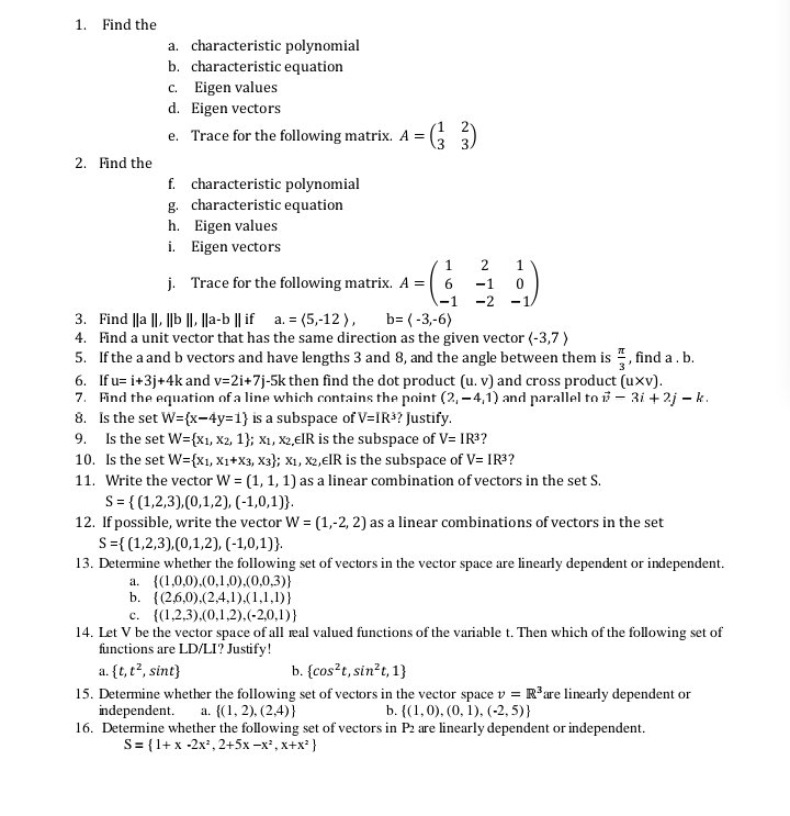 1. Find the a. characteristic polynomial b. | StudyX