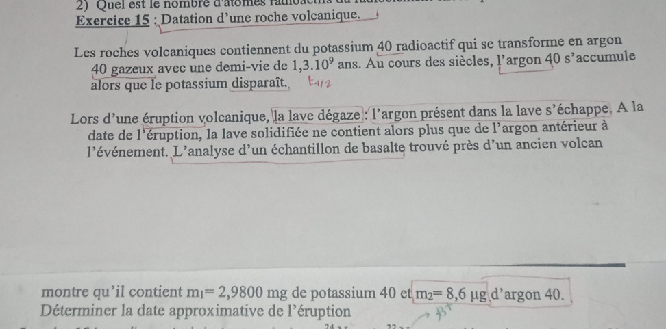 Exercice 15 : Datation d'une roche | StudyX