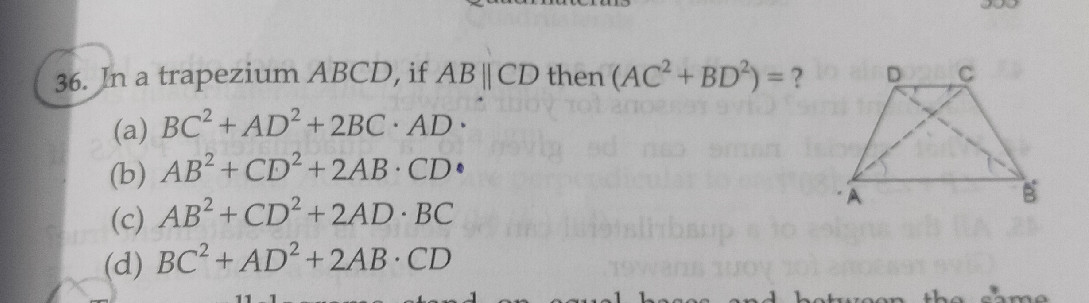 36. In a trapezium ABCD, if AB CD then | StudyX