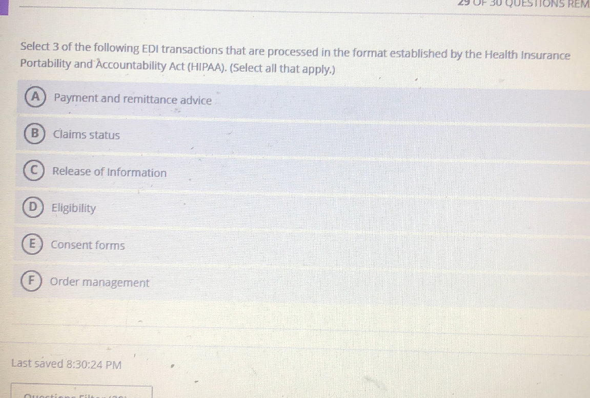 Select 3 of the following EDI transactions