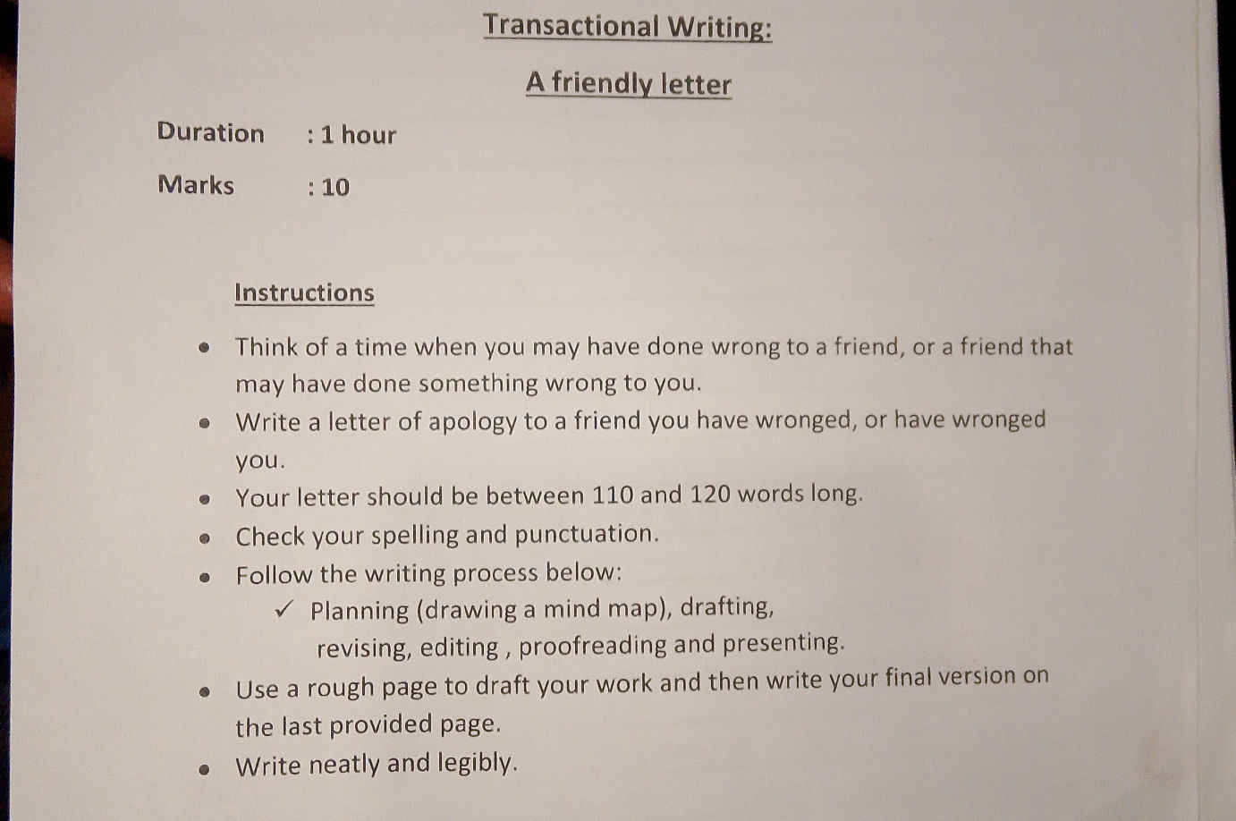 Transactional Writing: A friendly letter | StudyX