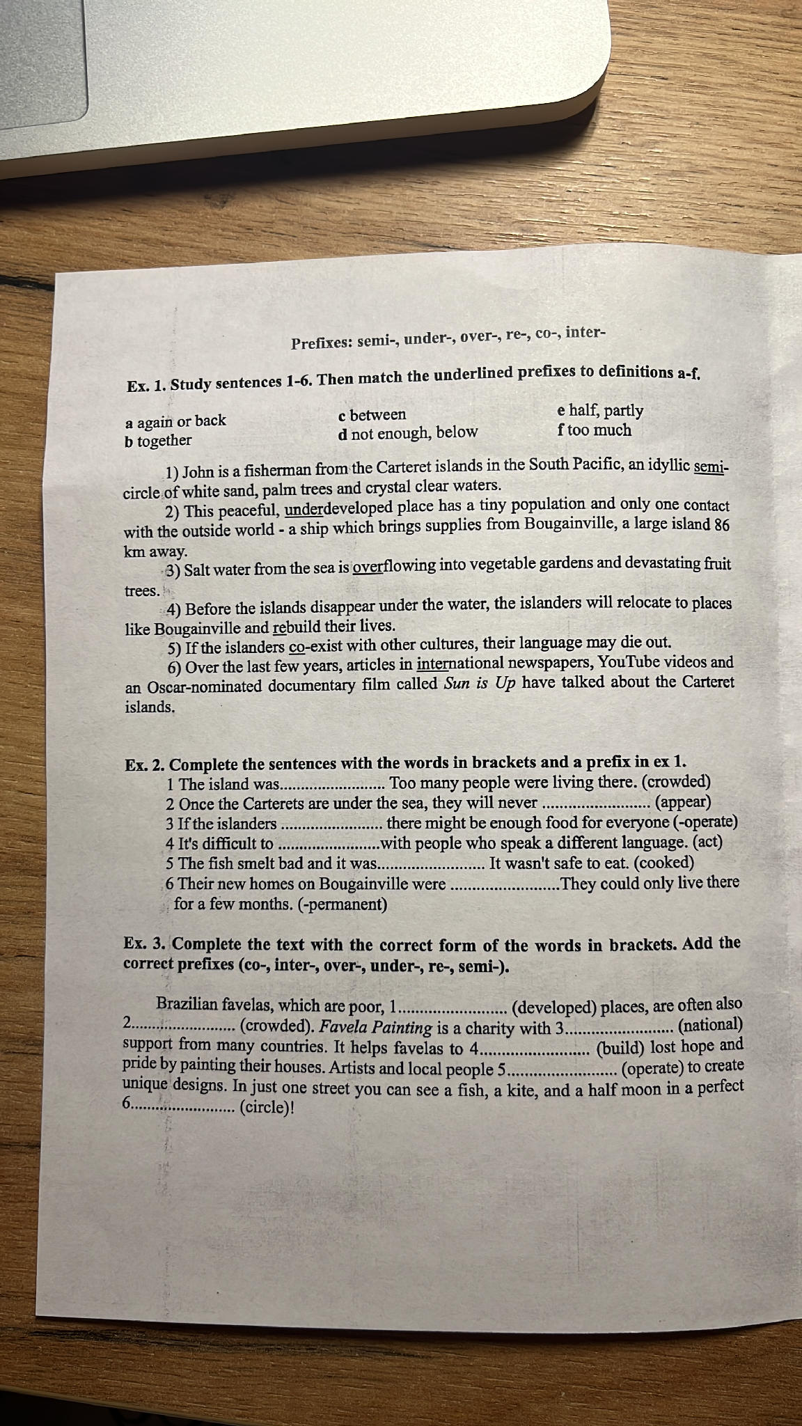 Prefixes: semi-, under-, over-, re-, co-, | StudyX