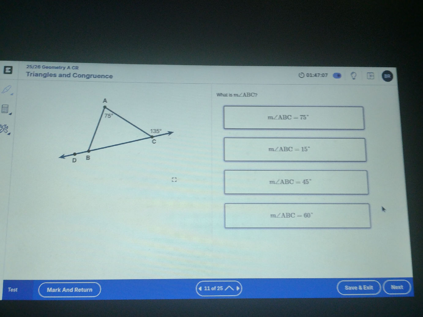 What is $m ABC$? (Diagram shows triangle | StudyX