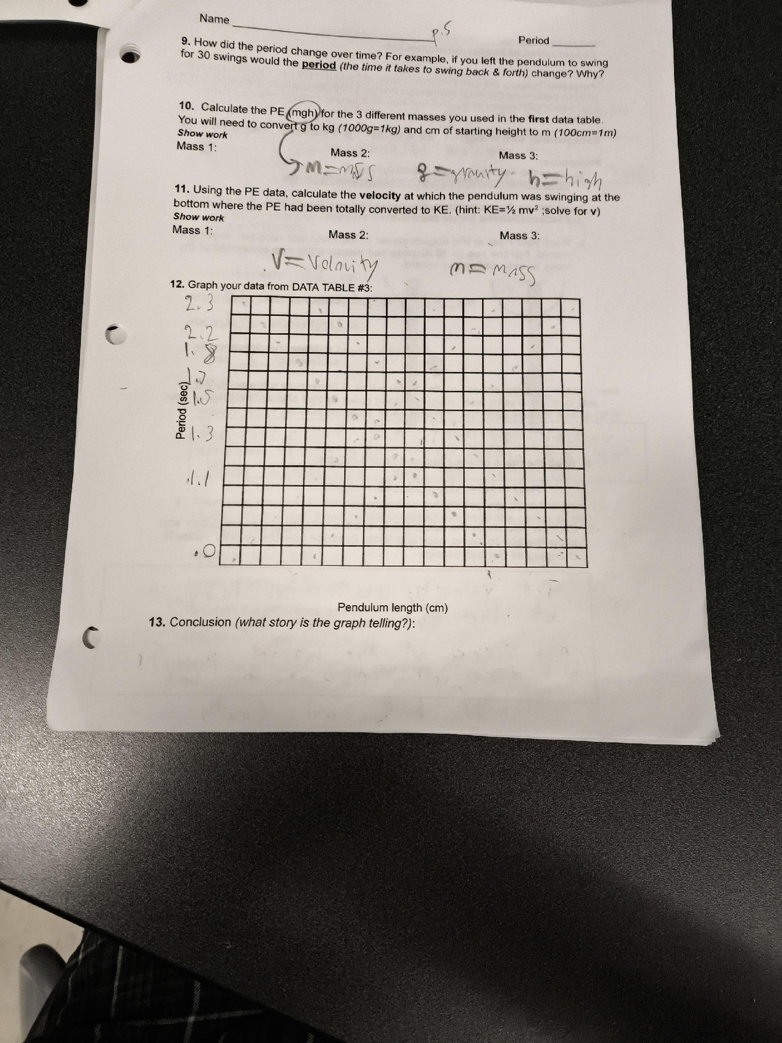 Calculate the PE ($mgh$) for the 3 different | StudyX